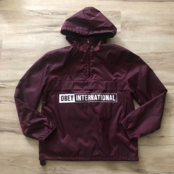 Obey | Jackets & Coats | Obey Burgundy Windbreaker Jacket | Poshmark